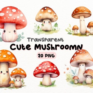 Watercolor Cute Mushroom PNG Bundle, Digital Crafts Designs Transparent ...