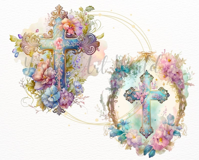 Watercolor Floral Cross PNG Bundle Volume 1 Digital Crafts - Etsy