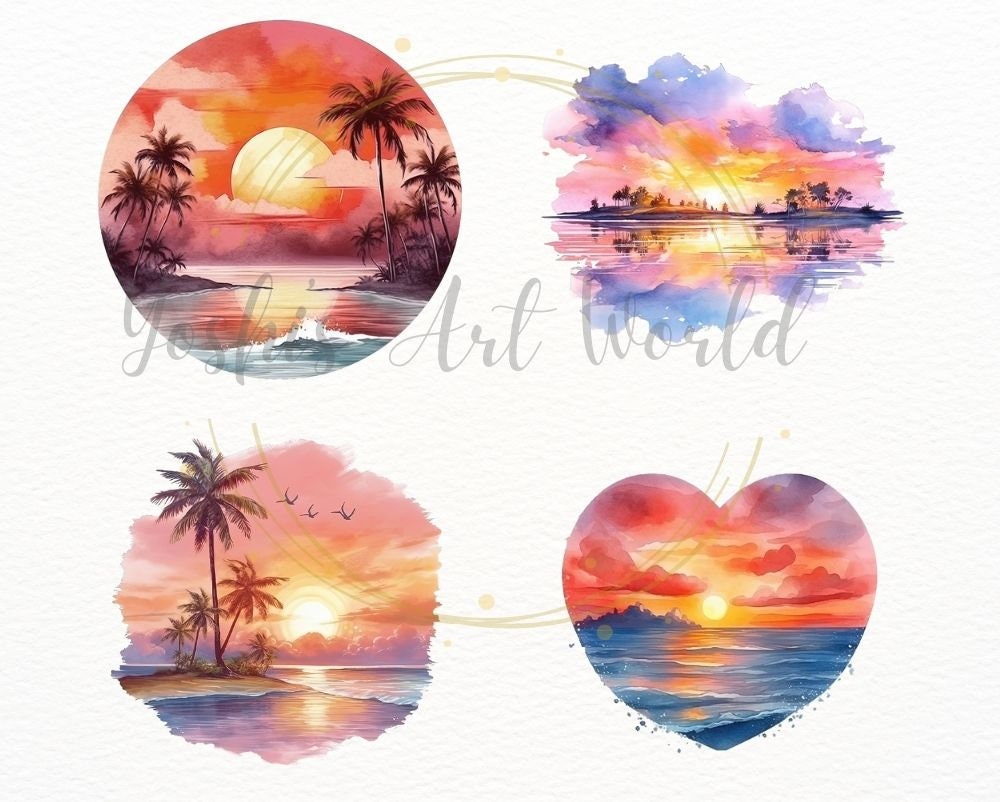 Watercolor Beach Sunset PNG Bundle Digital Crafts Designs - Etsy