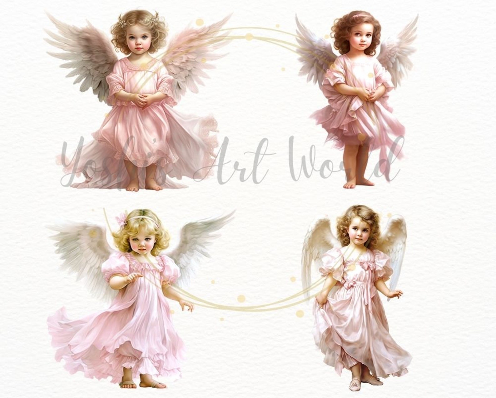 Watercolor Victorian Pink Angel PNG Bundle, Digital Crafts Designs ...