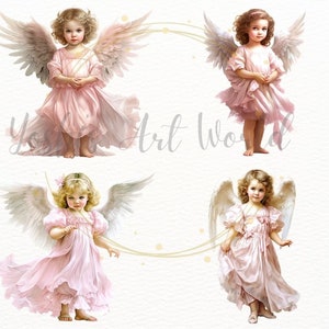 Watercolor Victorian Pink Angel PNG Bundle, Digital Crafts Designs ...