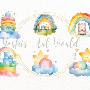 Pastel Watercolor Rainbow Star Cloud PNG Bundle, Digital Crafts Designs ...