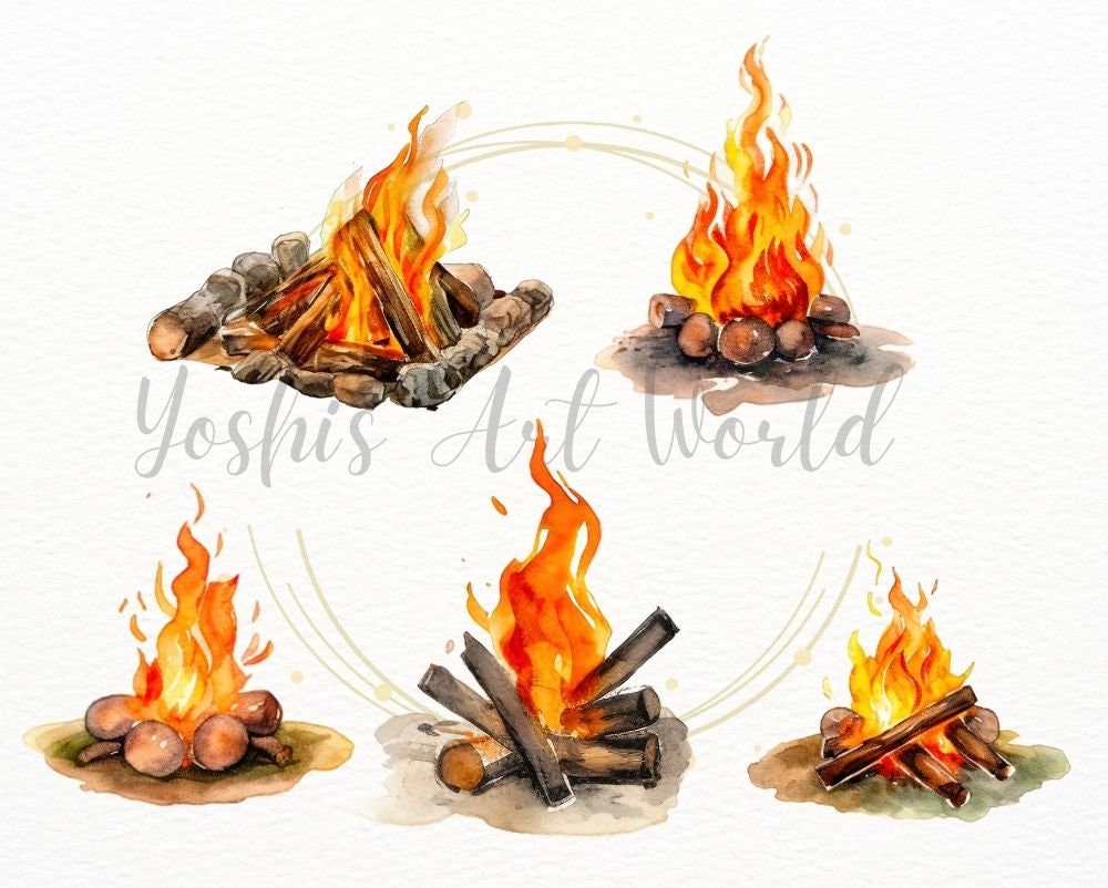 Watercolor Campfire PNG Bundle Digital Crafts Designs - Etsy