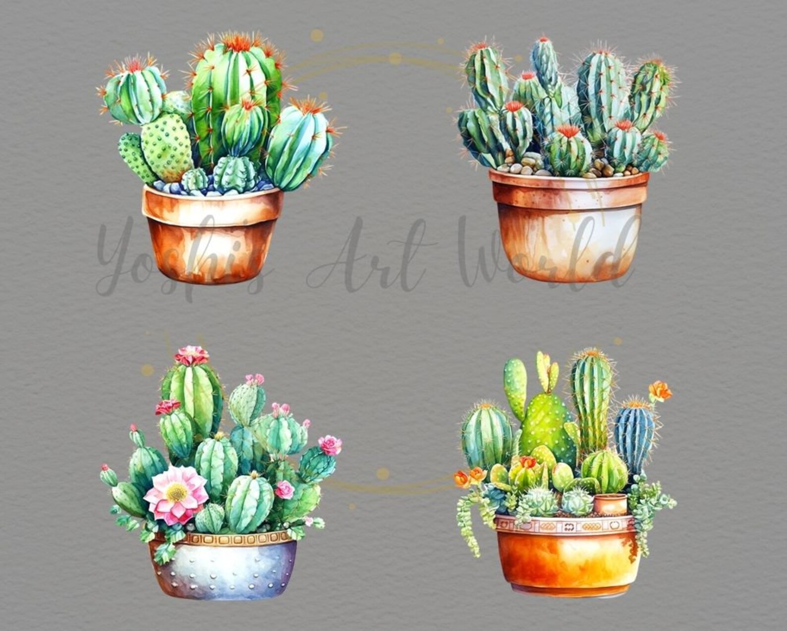 Watercolor Cactus PNG Bundle Digital Crafts Designs - Etsy