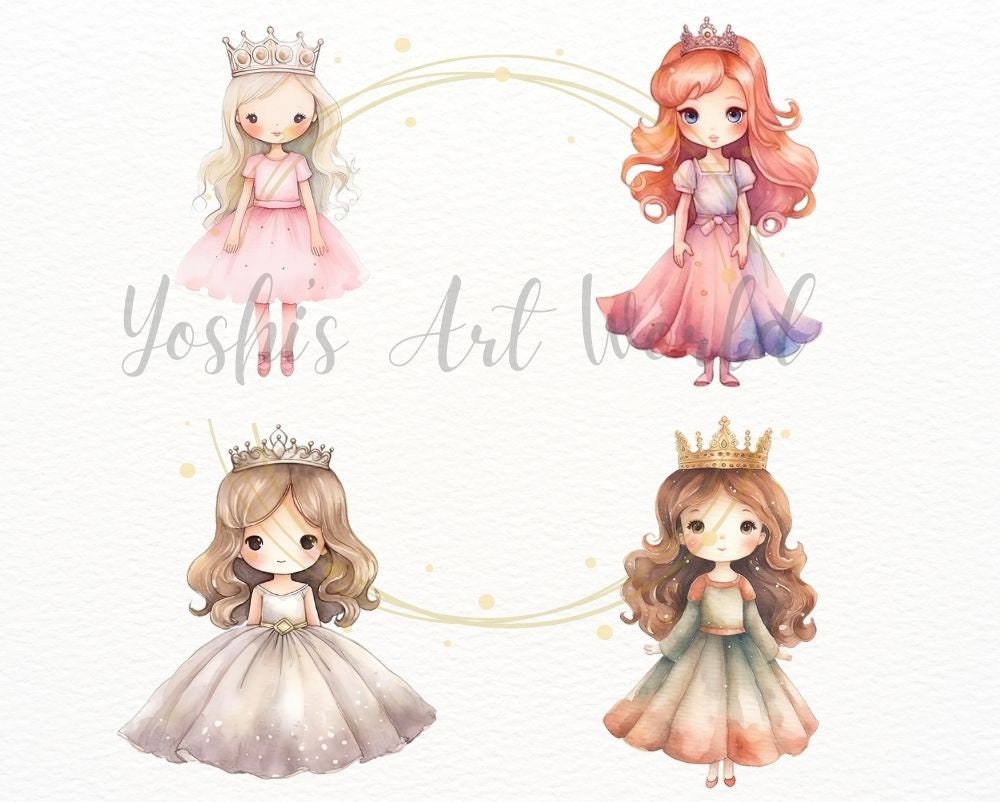 Watercolor Cute Princess PNG Bundle Digital Crafts Designs - Etsy
