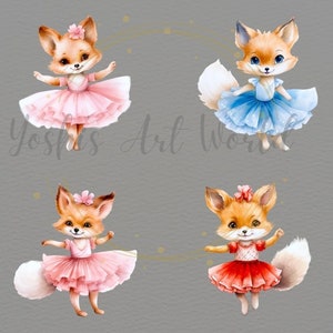 Watercolor Ballerina Fox PNG Bundle, Digital Crafts Designs Transparent ...