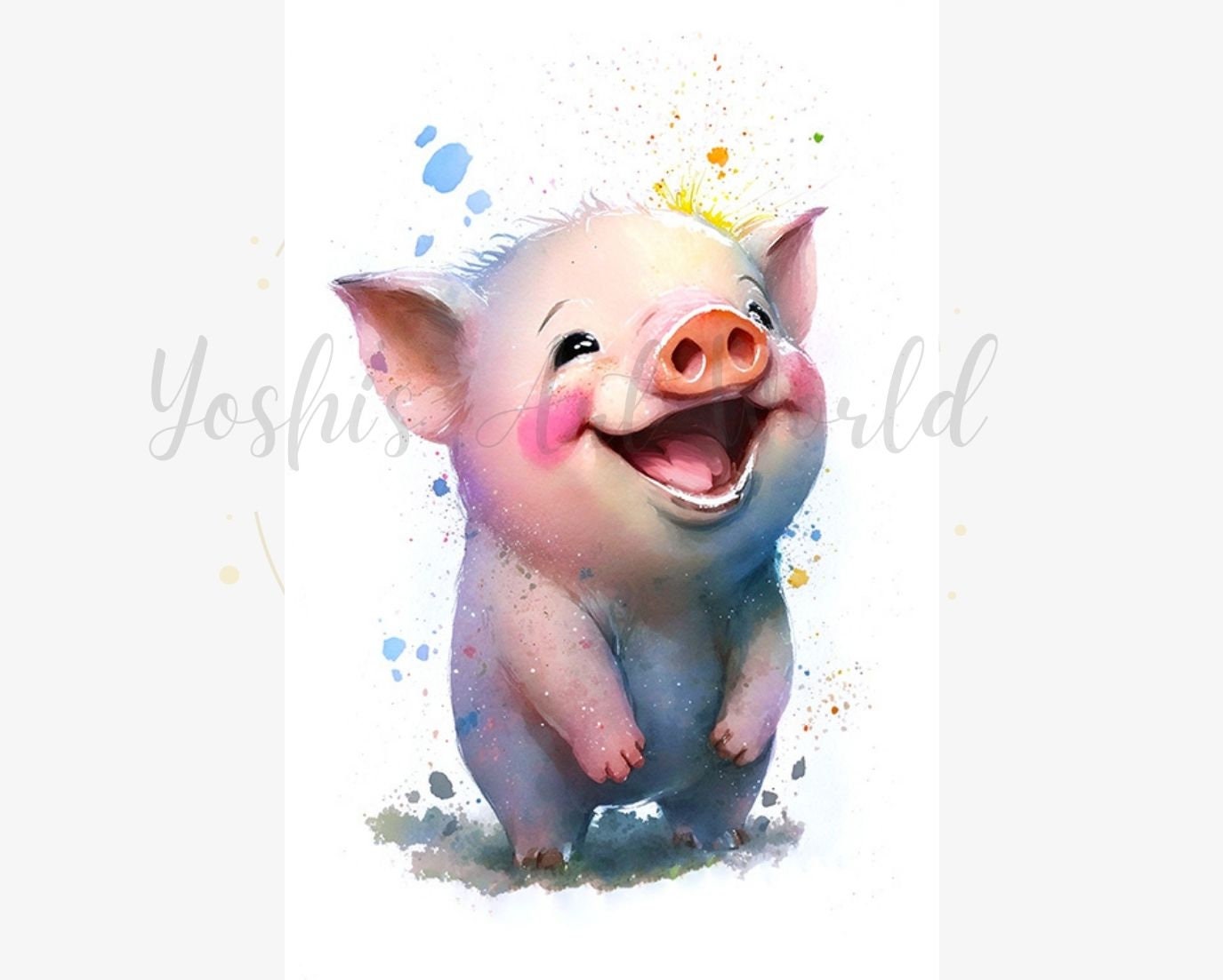 Watercolor Happy Piggy Baby Pig Card Making Mixed Media - Etsy