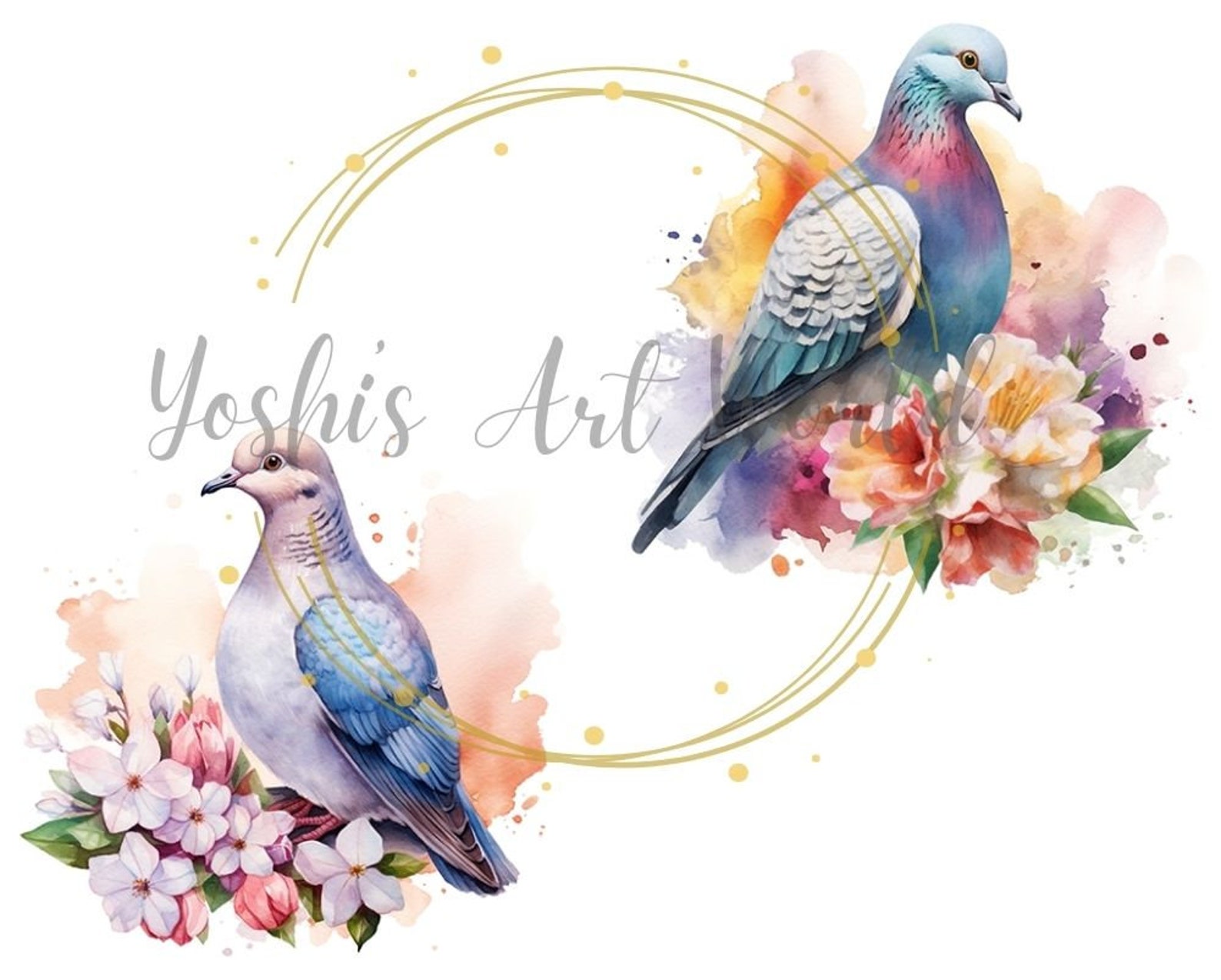 Pigeon and Flower Clipart - Floral Pigeon - Bird Clipart - Card Making ...
