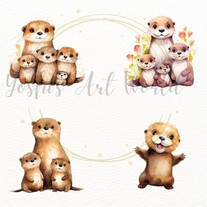 Watercolor Cute Otter PNG Bundle, Digital Crafts Designs Transparent ...