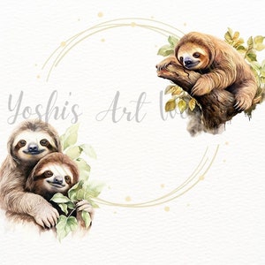 Watercolor Cute Sloth PNG Bundle, Digital Crafts Designs Transparent ...