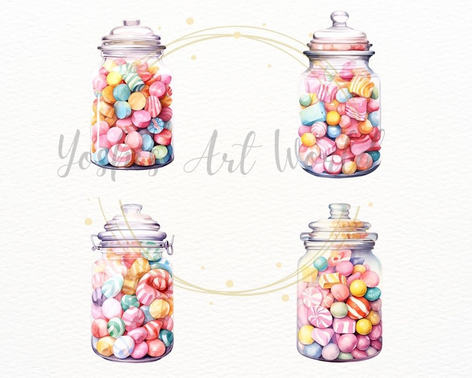 Watercolor Candy Jars PNG Bundle, Digital Crafts Designs Transparent ...