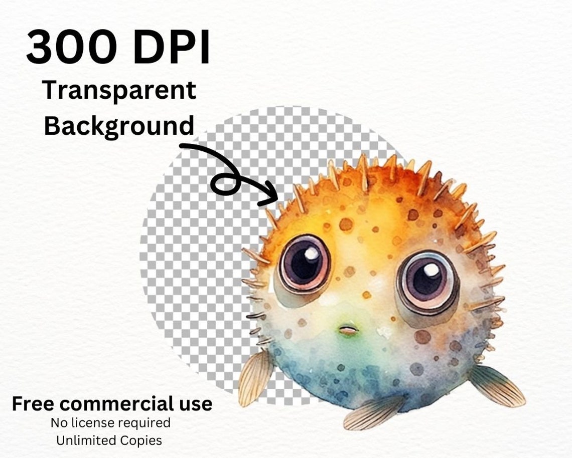 Watercolor Cute Pufferfish PNG Bundle, Digital Crafts Designs ...