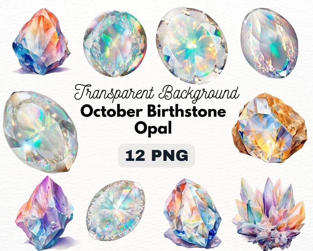 Watercolor October Birthstone Opal PNG Bundle, Digital Crafts Designs ...