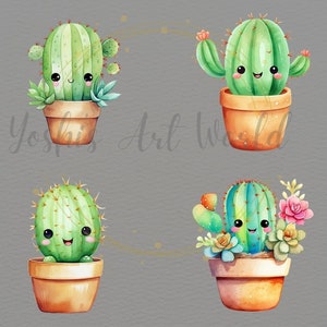 Watercolor Cute Cactus PNG Bundle, Digital Crafts Designs Transparent ...