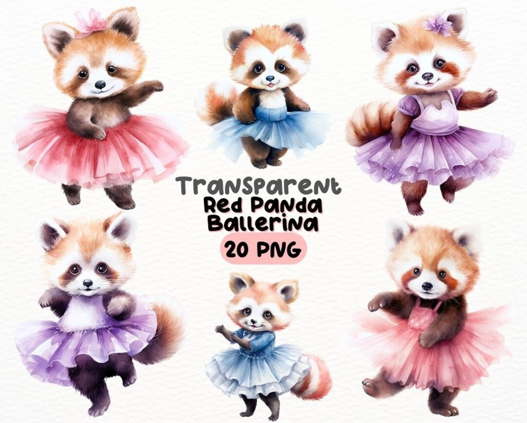 Watercolor Ballerina Red Panda PNG Bundle, Digital Crafts Designs ...