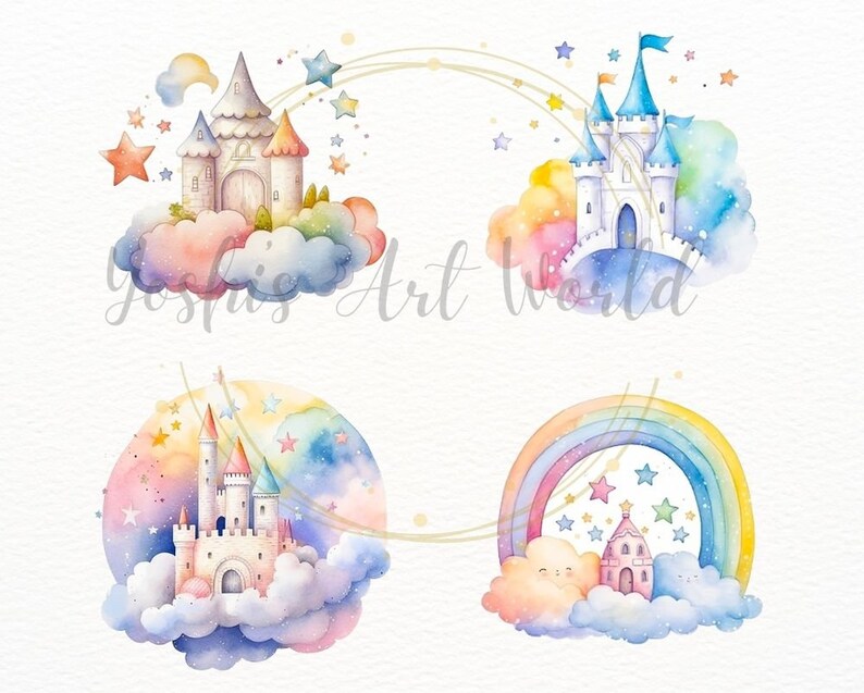 Watercolor Pastel Castle PNG Bundle, Digital Crafts Designs Transparent ...
