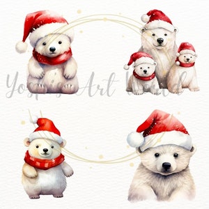 Watercolor Christmas Polar Bear PNG Bundle, Digital Crafts Designs ...