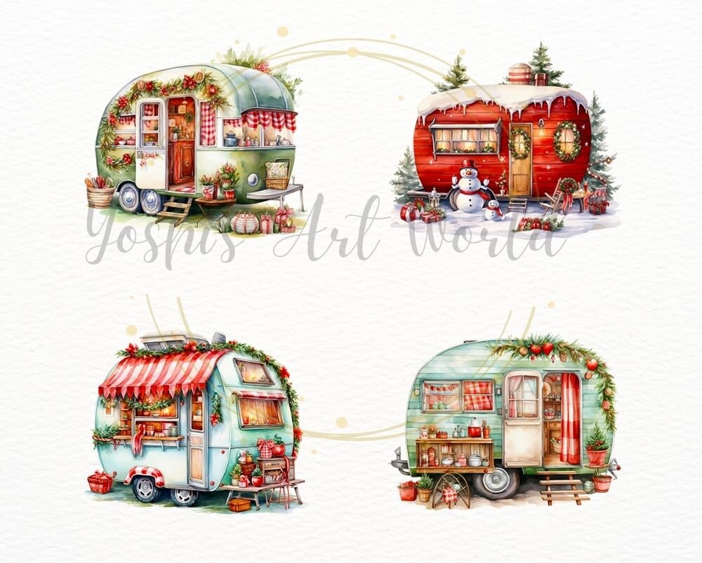 Watercolor Christmas Campervan PNG Bundle, Digital Crafts Designs ...