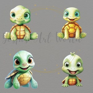 Watercolor Cute Sea Turtle PNG Bundle, Digital Crafts Designs ...