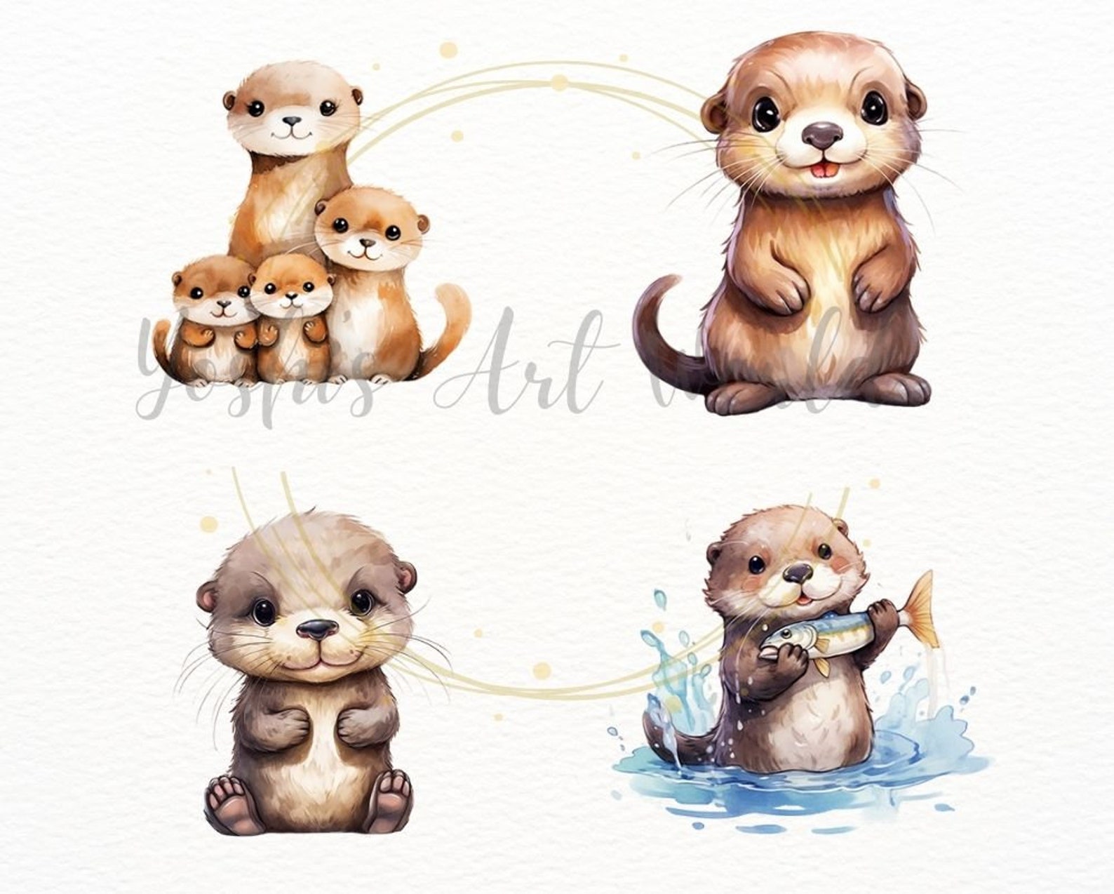 Watercolor Cute Otter PNG Bundle, Digital Crafts Designs Transparent ...