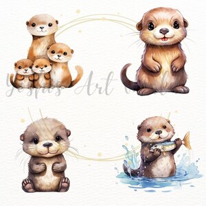 Watercolor Cute Otter PNG Bundle, Digital Crafts Designs Transparent ...