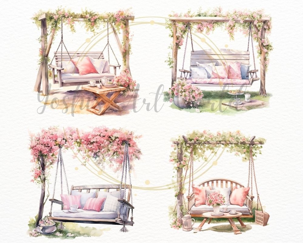 Watercolor Vintage Swing PNG Bundle, Digital Crafts Designs Transparent ...