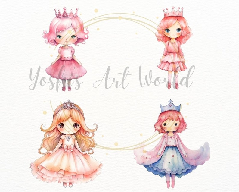 Watercolor Cute Princess PNG Bundle Digital Crafts Designs - Etsy
