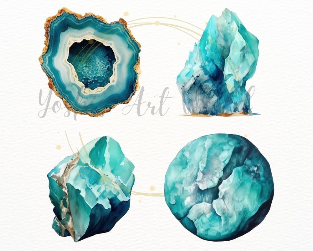 Watercolor December Birthstone Turquoise PNG Bundle, Digital Crafts ...