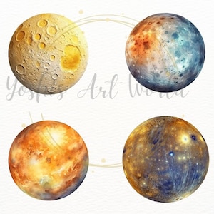 Watercolor Planets PNG Bundle, Digital Crafts Designs Transparent ...