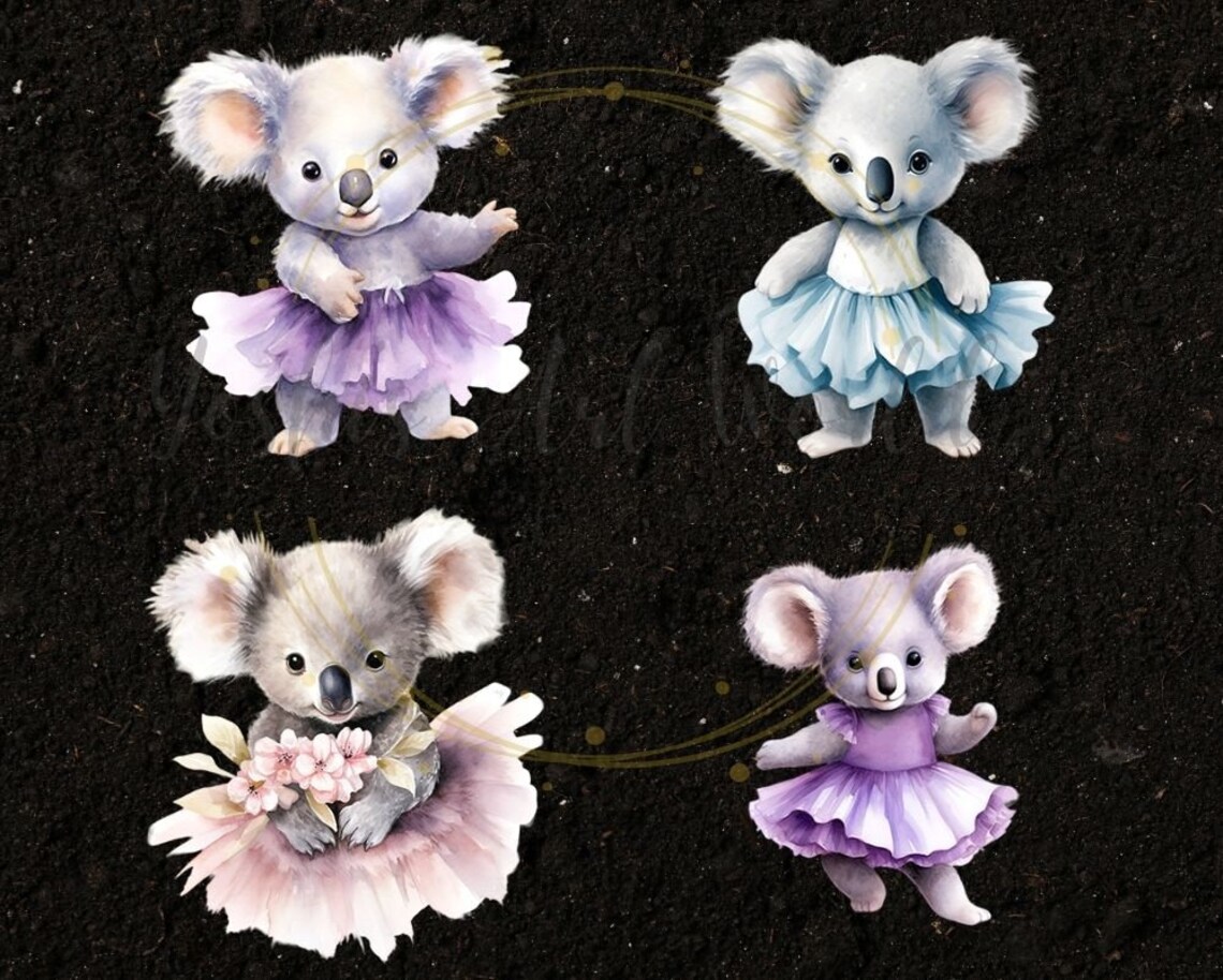 Watercolor Ballerina Koala PNG Bundle, Digital Crafts Designs ...