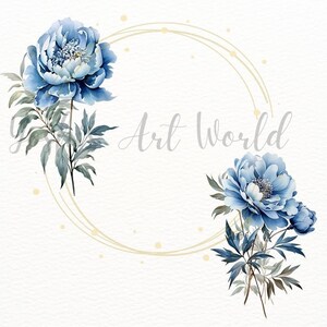 Watercolor Dusty Blue Peony PNG Bundle, Digital Crafts Designs ...