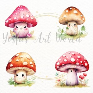 Watercolor Cute Mushroom PNG Bundle, Digital Crafts Designs Transparent ...