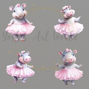 Watercolor Ballerina Hippo PNG Bundle, Digital Crafts Designs ...