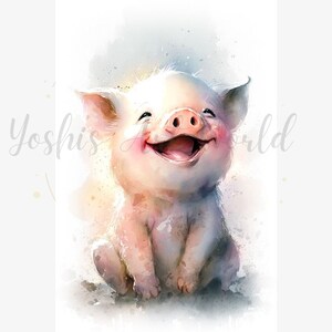 Watercolor Happy Piggy - Baby Pig - Card Making, Mixed Media, Digital ...