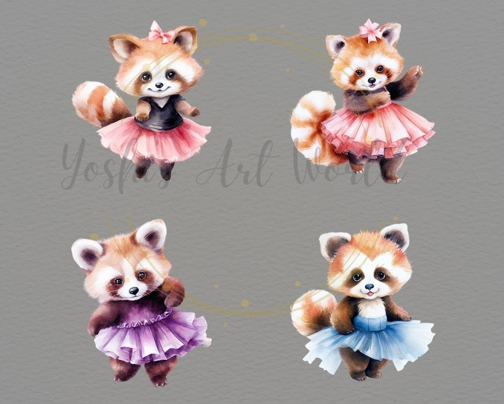 Watercolor Ballerina Red Panda PNG Bundle Digital Crafts - Etsy