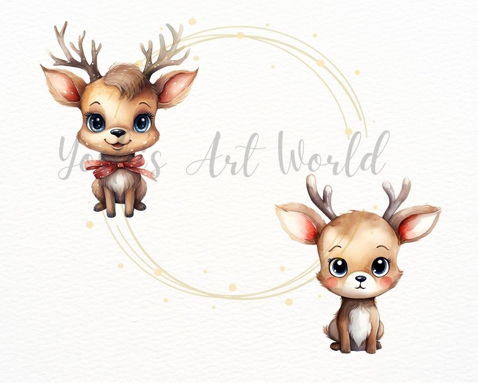Watercolor Christmas Reindeer PNG Bundle, Digital Crafts Designs ...