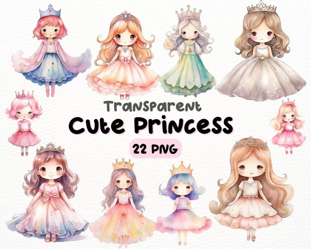 Watercolor Cute Princess PNG Bundle, Digital Crafts Designs Transparent ...
