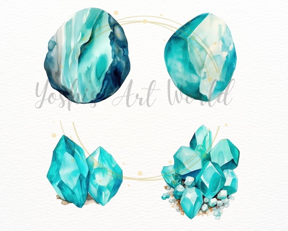 Watercolor December Birthstone Turquoise PNG Bundle, Digital Crafts ...