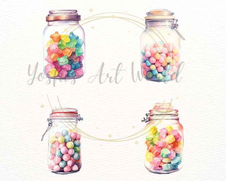 Watercolor Candy Jars PNG Bundle, Digital Crafts Designs Transparent ...