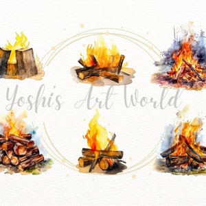 Watercolor Campfire PNG Bundle, Digital Crafts Designs Transparent ...