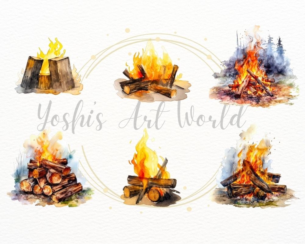 Watercolor Campfire PNG Bundle, Digital Crafts Designs Transparent ...