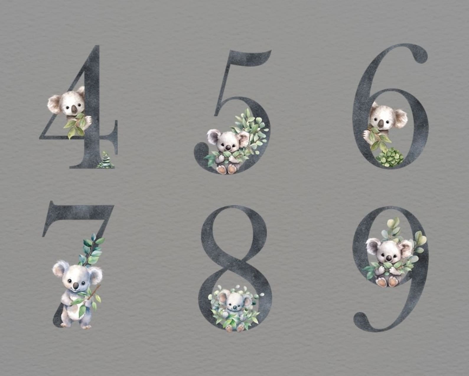 Cute Baby Koala Letters A-Z and Number, Watercolor, Alphabet Clipart ...