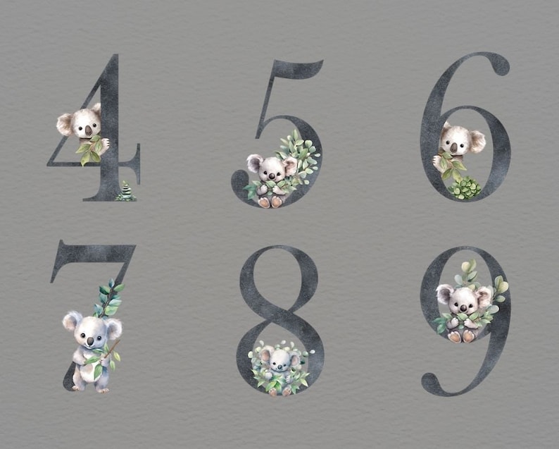 Cute Baby Koala Letters A-Z and Number, Watercolor, Alphabet Clipart ...