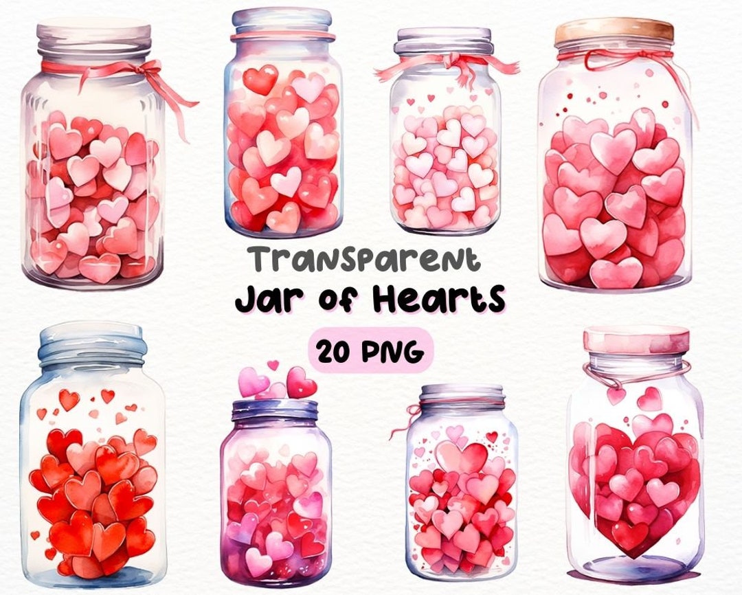 Watercolor Jar of Hearts PNG Bundle, Digital Crafts Designs Transparent ...