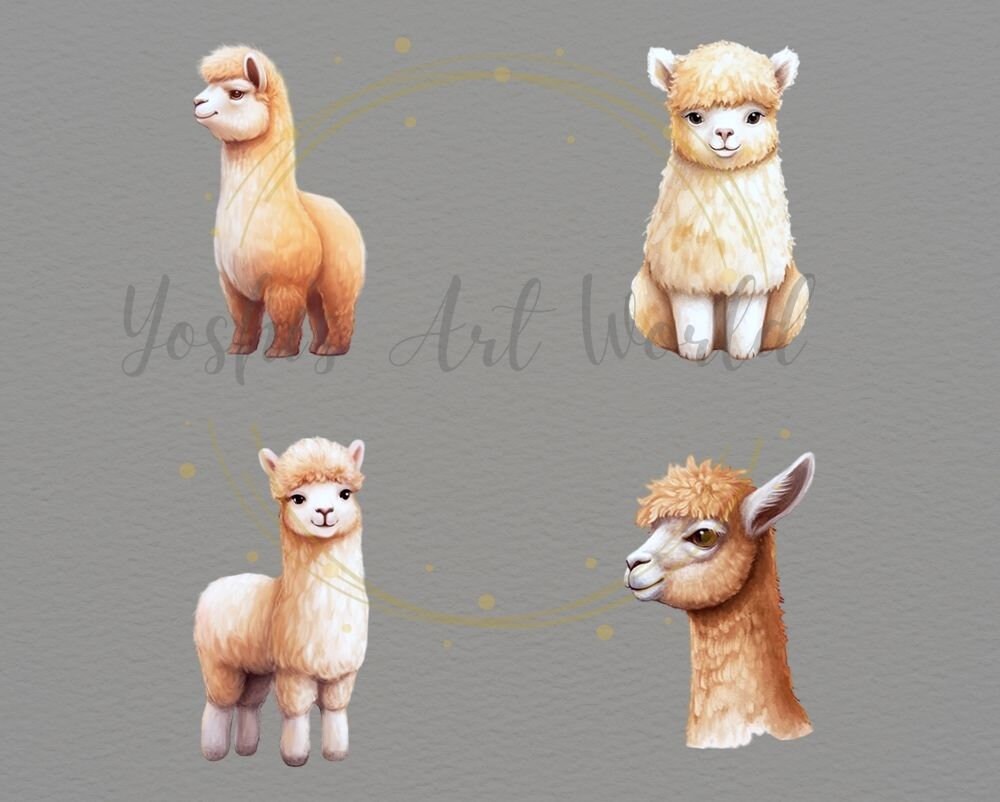Watercolor Cute Alpaca PNG Bundle, Digital Crafts Designs Transparent ...