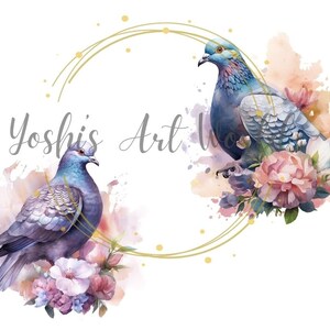 Pigeon and Flower Clipart - Floral Pigeon - Bird Clipart - Card Making ...