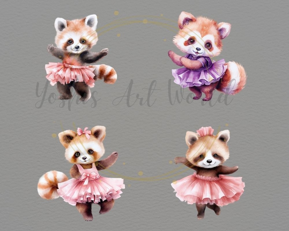 Watercolor Ballerina Red Panda PNG Bundle Digital Crafts - Etsy