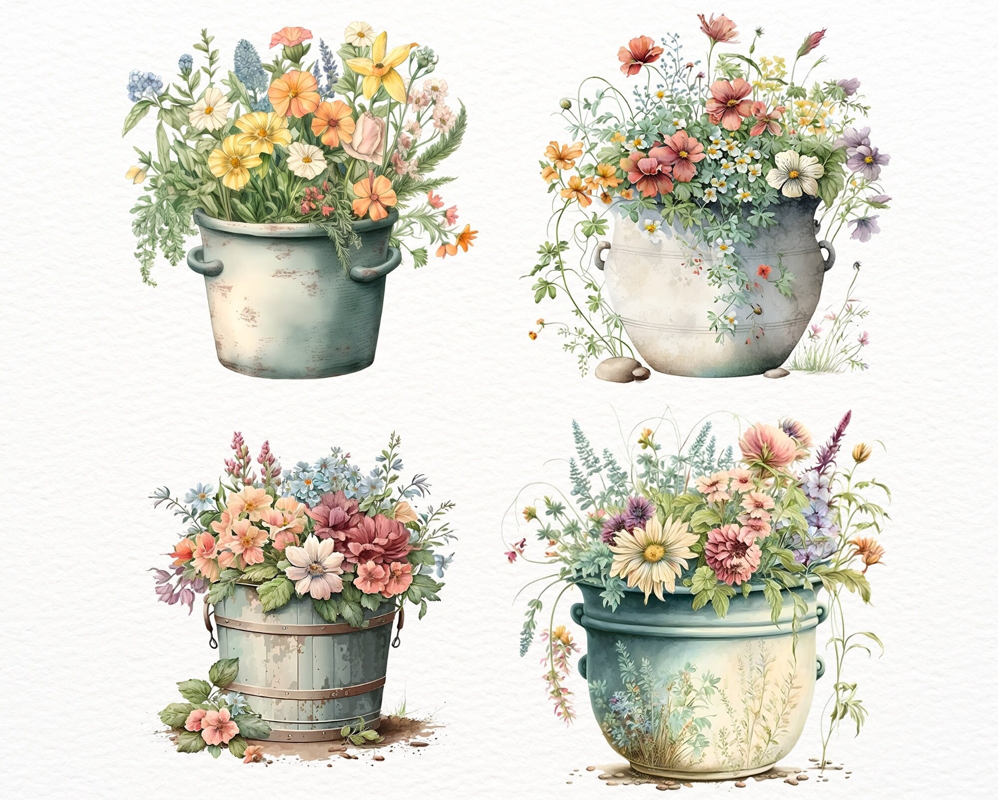 Vintage Flower Pots PNG Bundle Digital Crafts Designs - Etsy