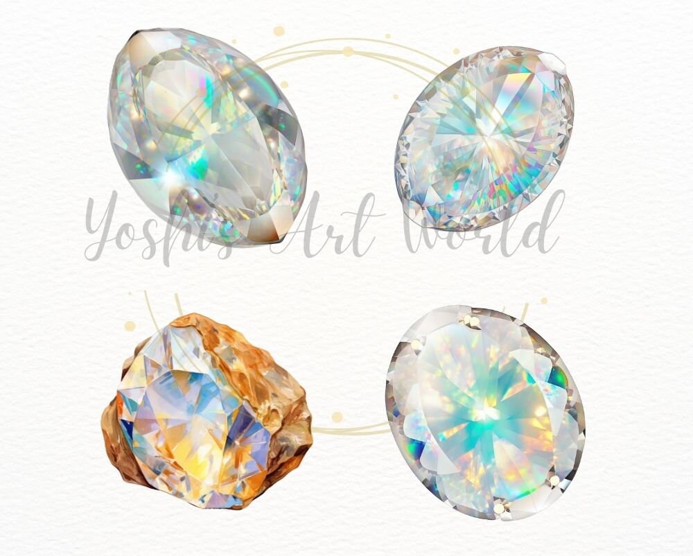 Watercolor October Birthstone Opal PNG Bundle, Digital Crafts Designs ...