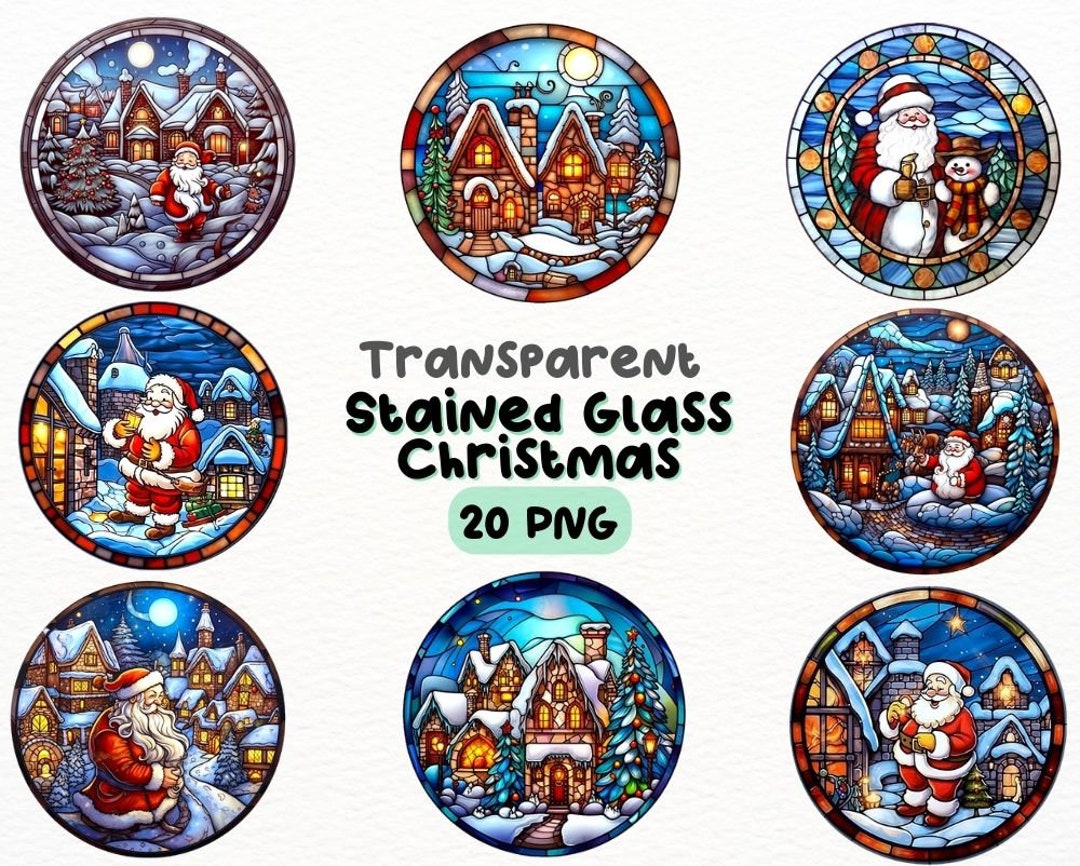 Stained Glass Christmas PNG Bundle, Digital Crafts Designs Transparent ...